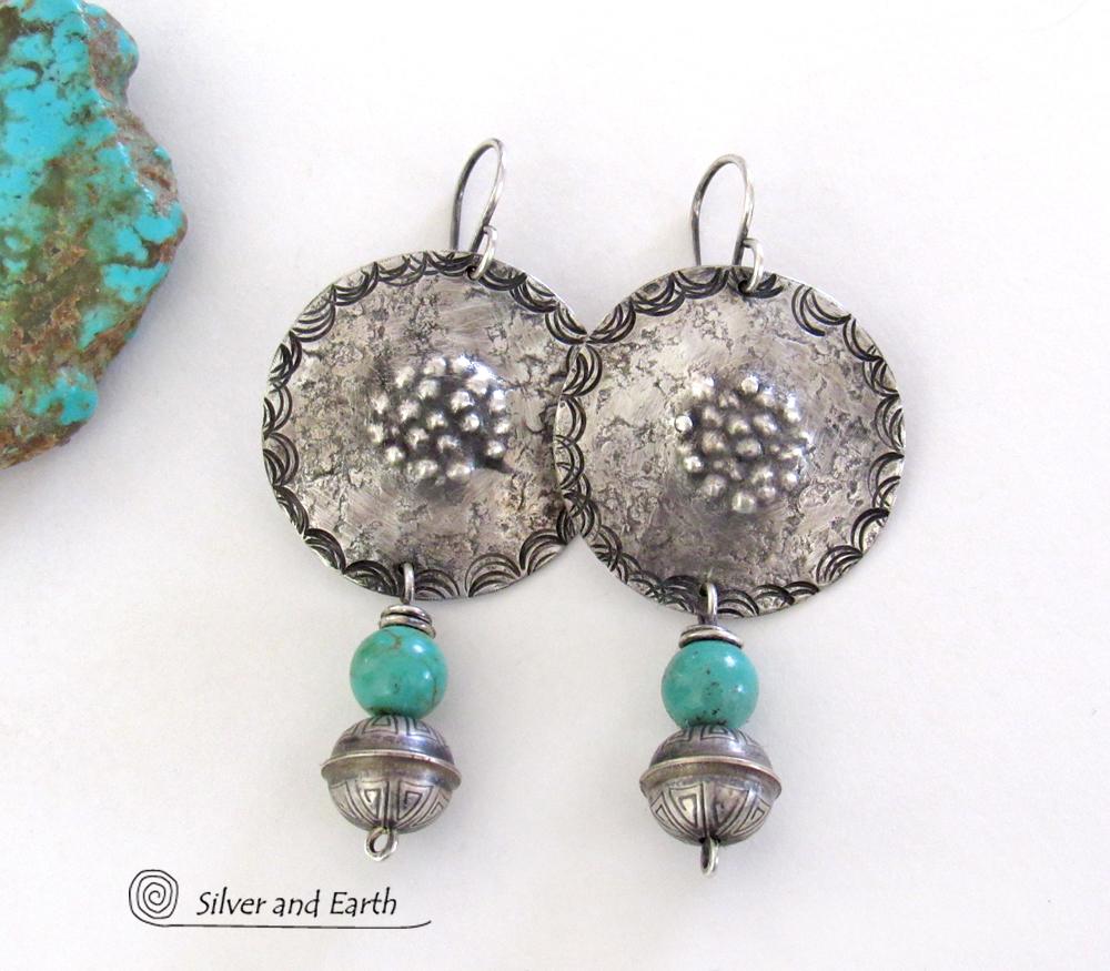 Turquoise Sterling Silver Concho Earrings - Southwestern Style Jewelry ... Turquoise Sterling Silver Concho Earrings - Southwestern Style Jewelry ...